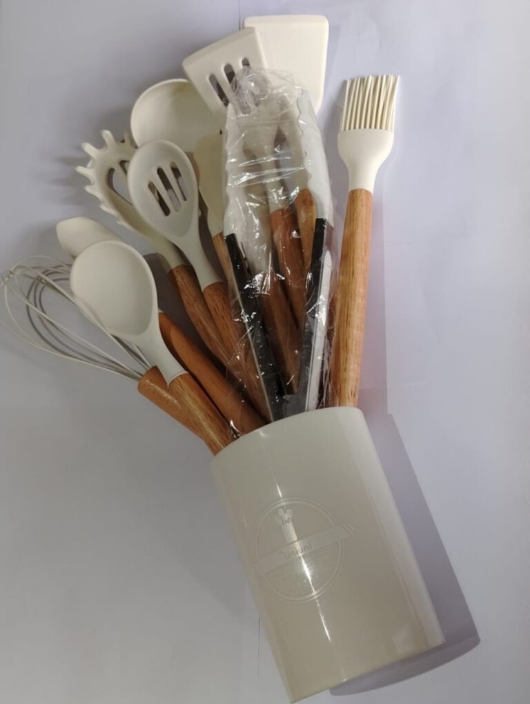 11 Piece Kitchen Utensil Set with wooden handles including matching ...